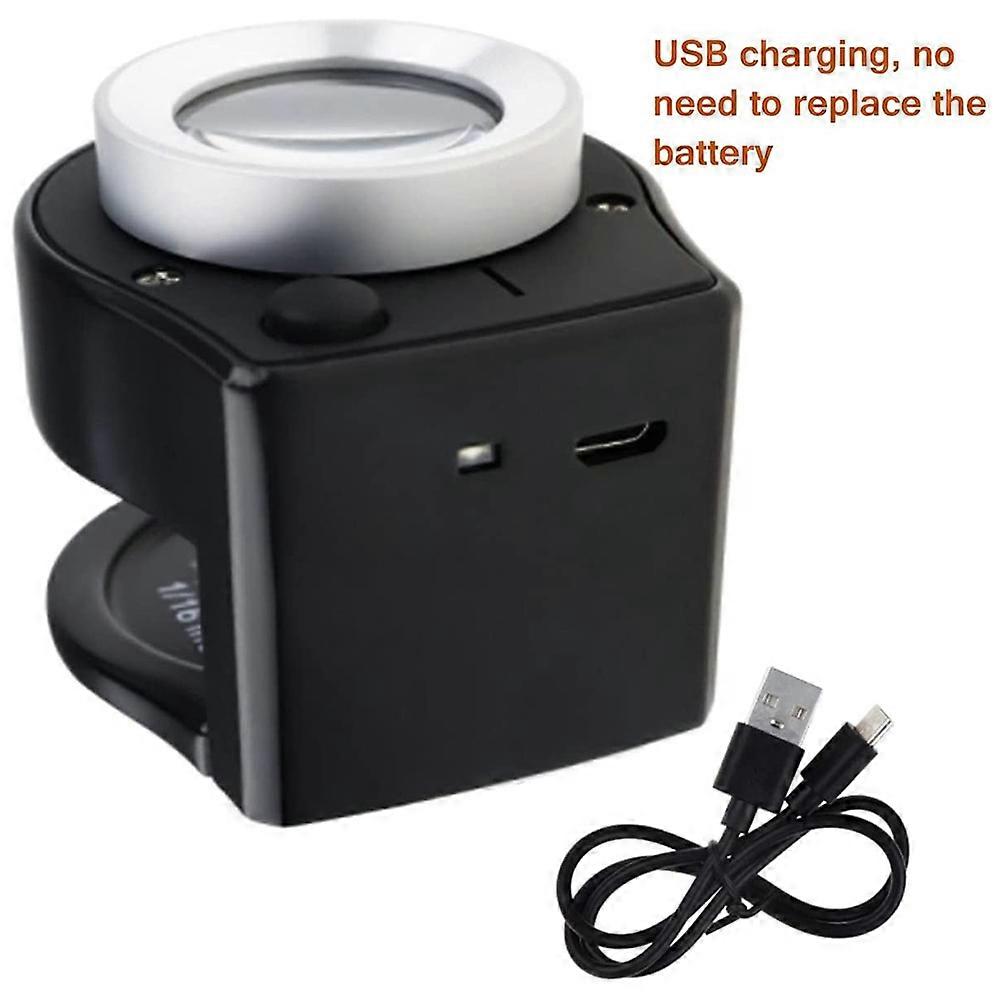 30X Loupe Magnifier with 6 LED Lights, Rechargeable Portable Desktop ...