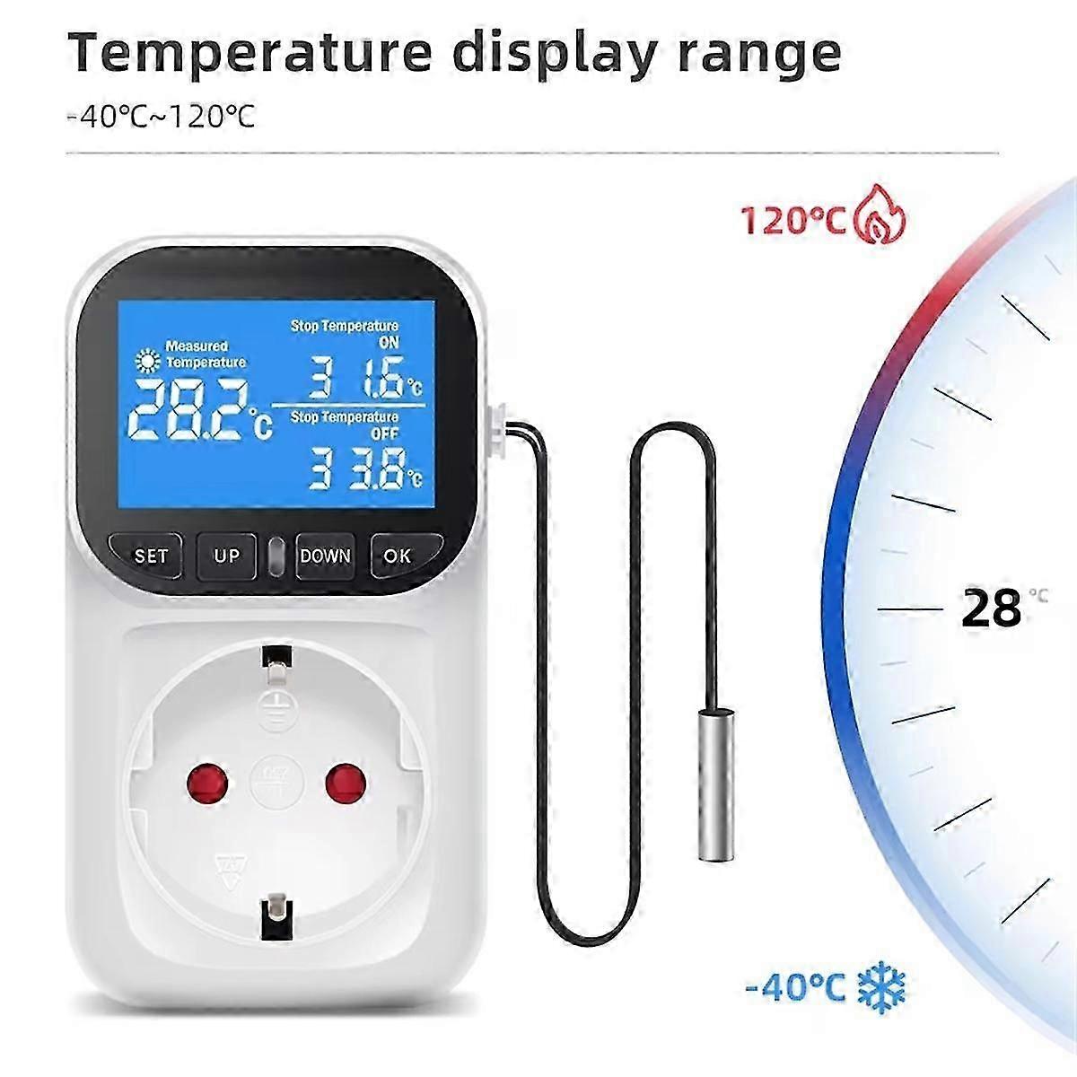 Digital Temperature Controller Socket Outlet Thermostat With Time Sensor Probe Heating Cooling