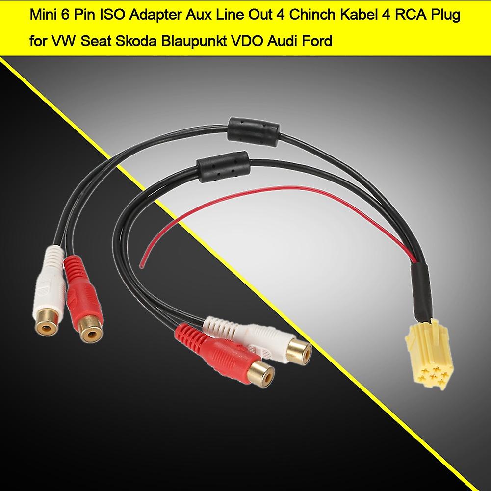 Popular Mini 6 Pin ISO Adapter Aux Line Out 4 Chinch Kabel 4 RCA Plug ...