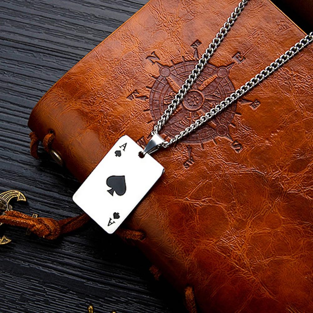 Stainless Steel Poker Card Ace Of Spades Pendant Chain Necklace For ...