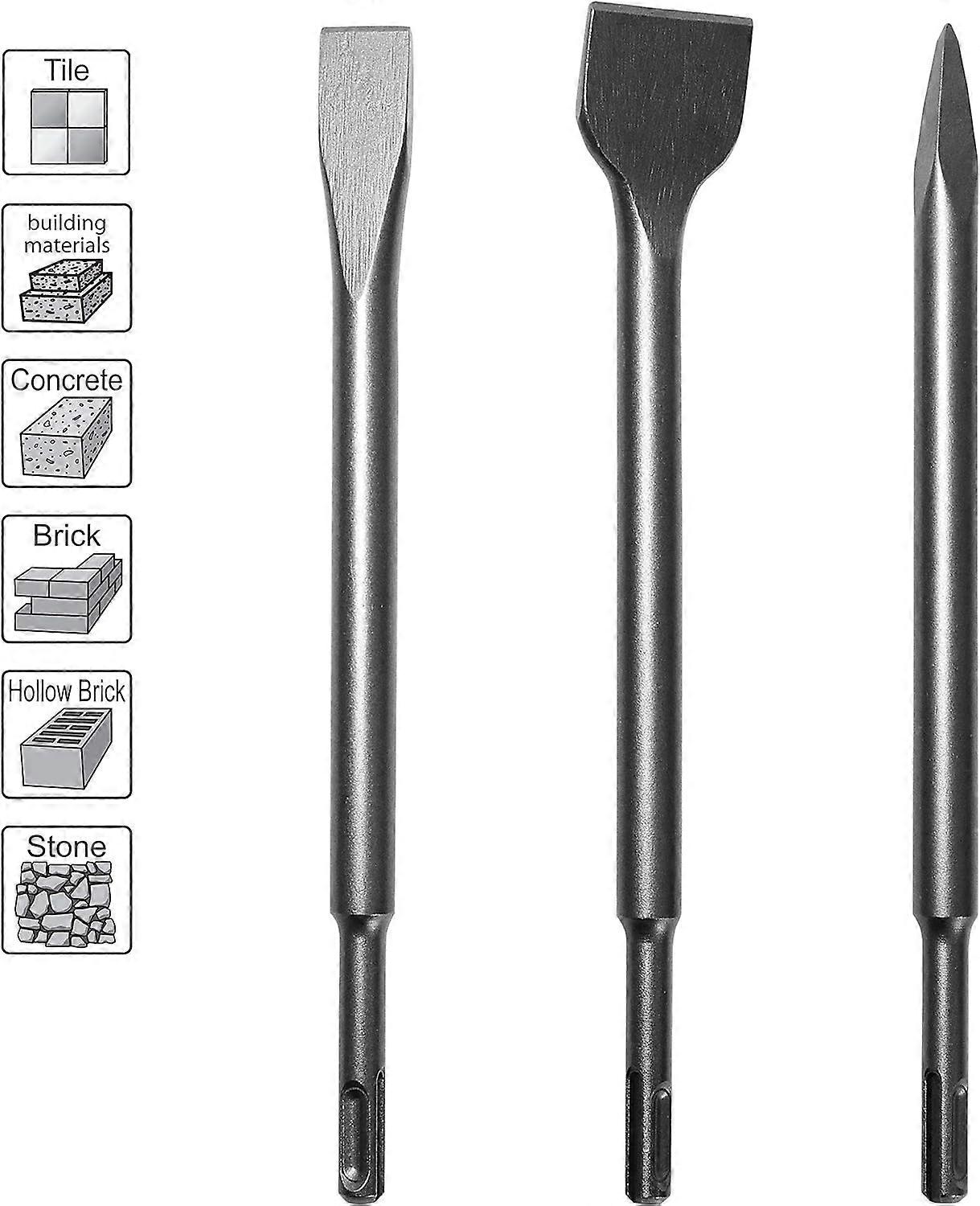Sds Plus Chisel Set 3-Piece Box: Large Chisel, Flat Chisel, Pointed Chisel. For Removal Of ...