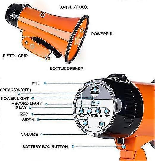 Portable Megaphone Bullhorn 20 Watt Power Megaphone Speaker Voice And ...