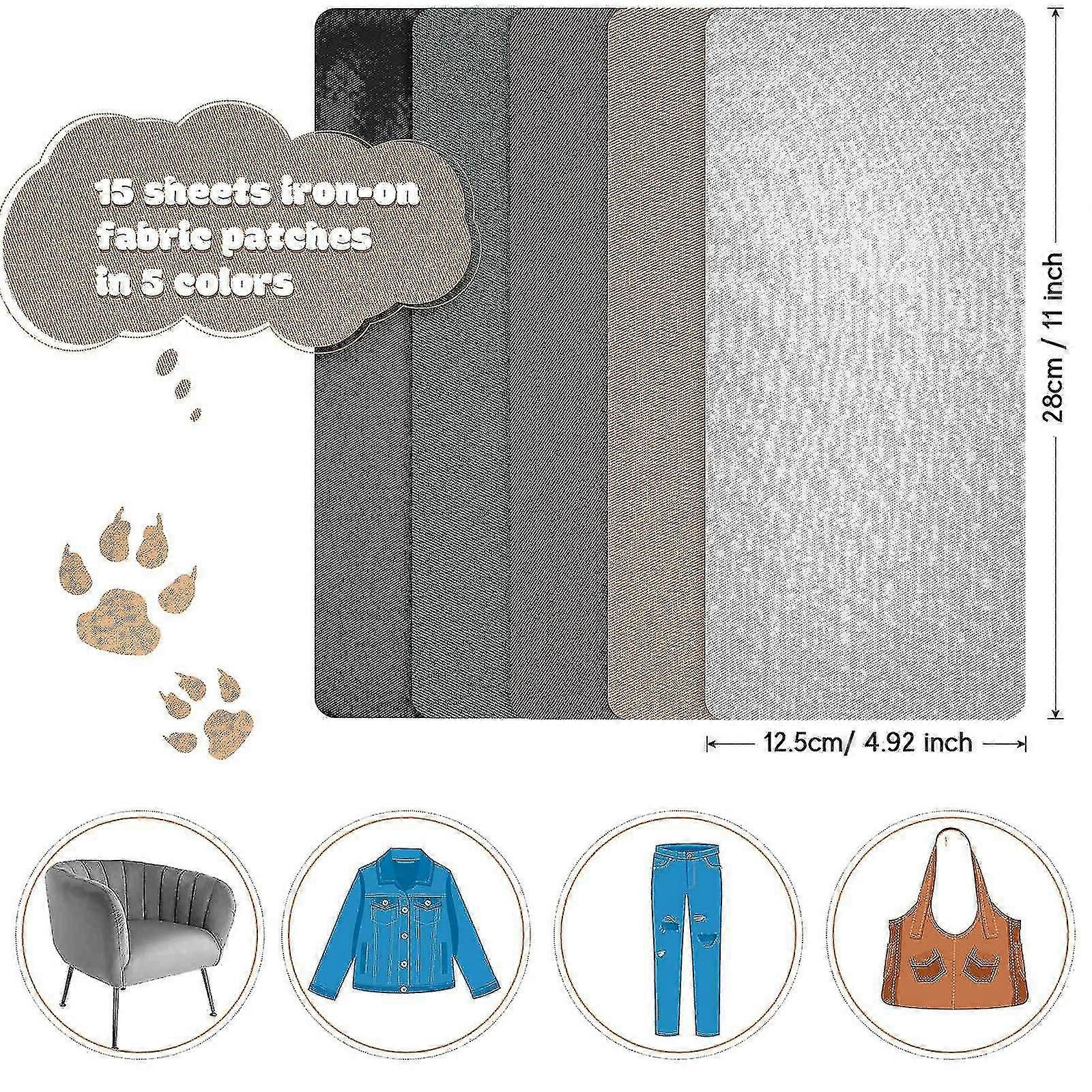 15 Pcs Iron-on Mending Fabric - 4.92 X 11 Inch Iron On Clothes Patches ...