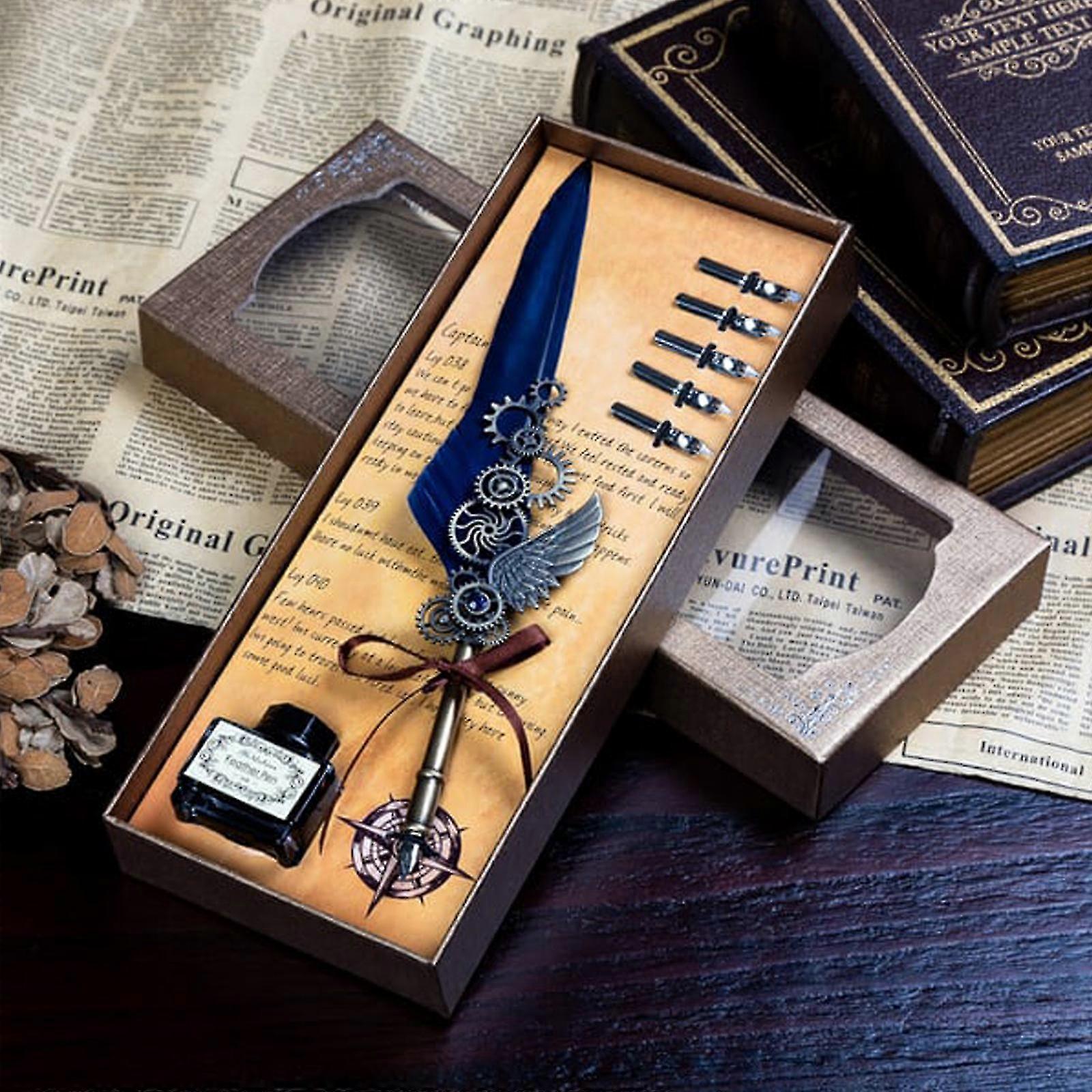 Antique Quill Feather Set Steampunk Calligraphy Pen Set Vintage Feather ...