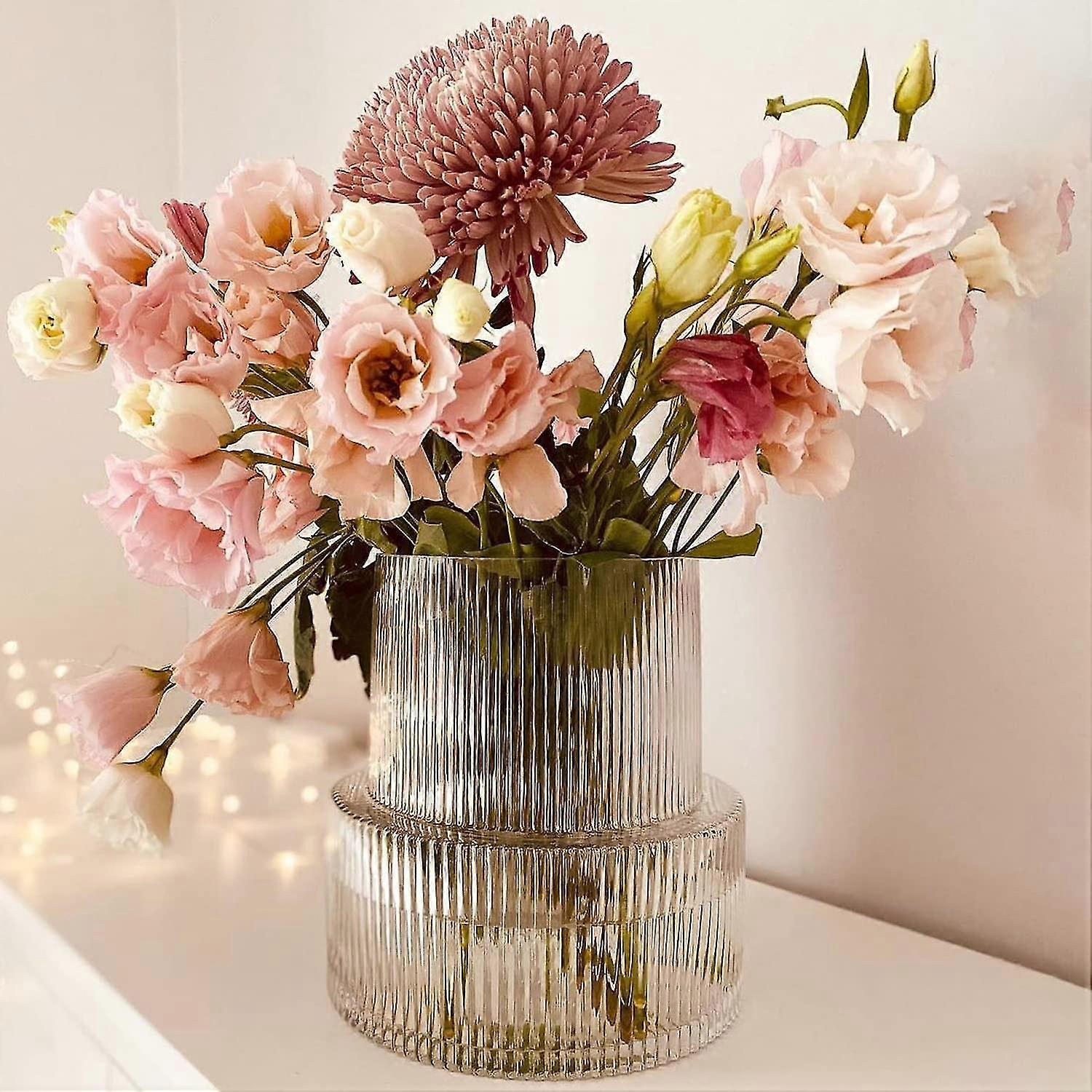 Clear Glass Vase, Ribbed Vase, Fluted Glass Vase, Flower Vase, Modern ...