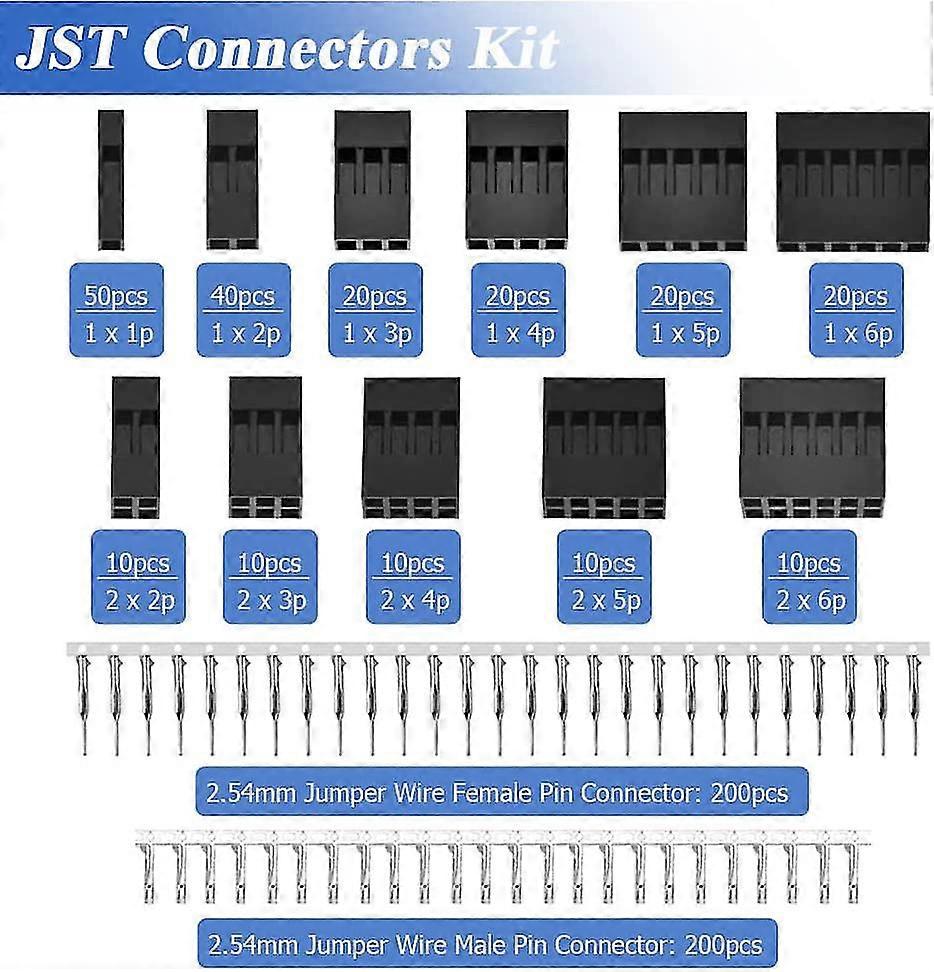 Dupont Crimp Pin Connector Assortment Kit 2.54mm Pitch Jst Sm 1 2 3 4 5 ...