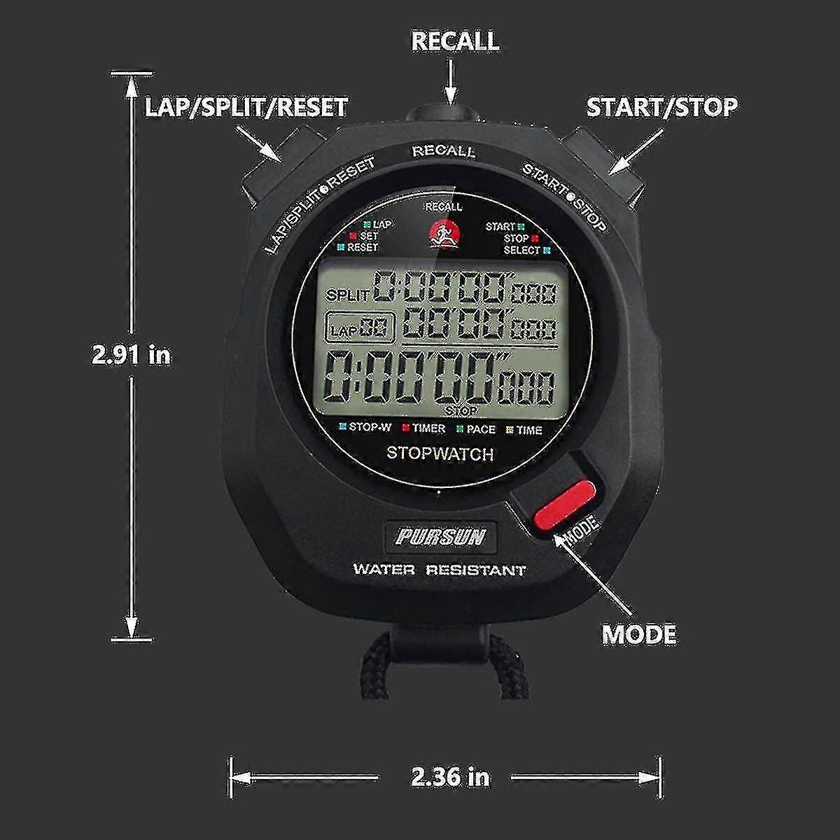 Sport Stopwatch Timer With 100x2laps Split Memory/0.001second Timing ...