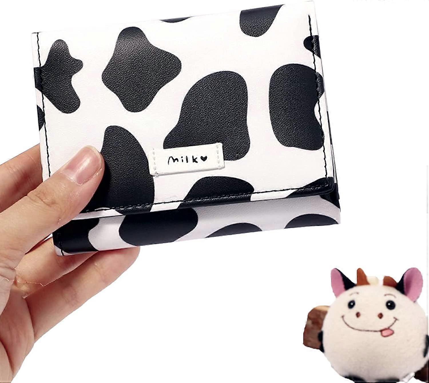 Women Girls Wallet Cute Cow Print Tri-Fold Wallet PU Leather Purse Slim ...