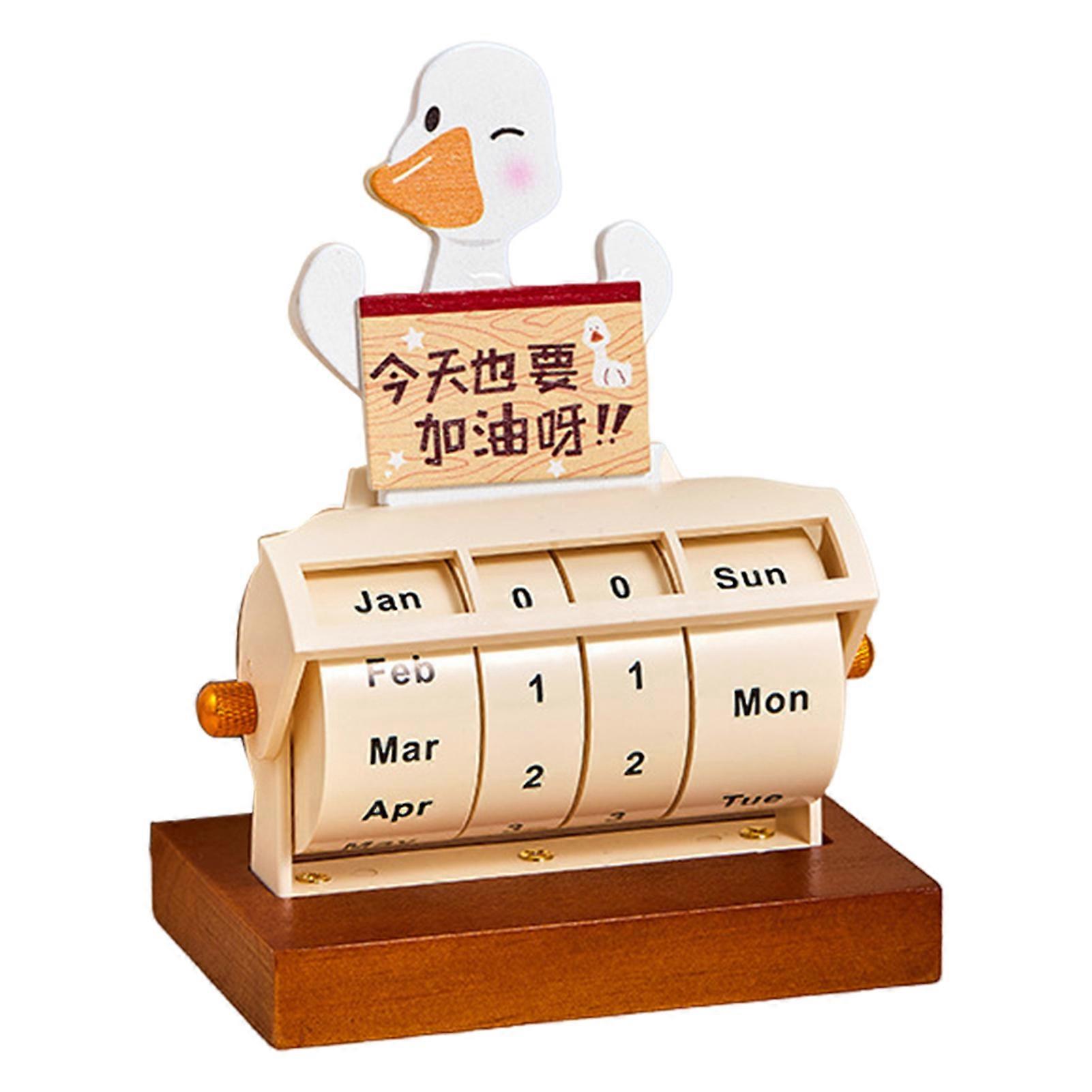 Wooden Desktop Calendar Multifunctional Rotating Perpetual Calendar ...