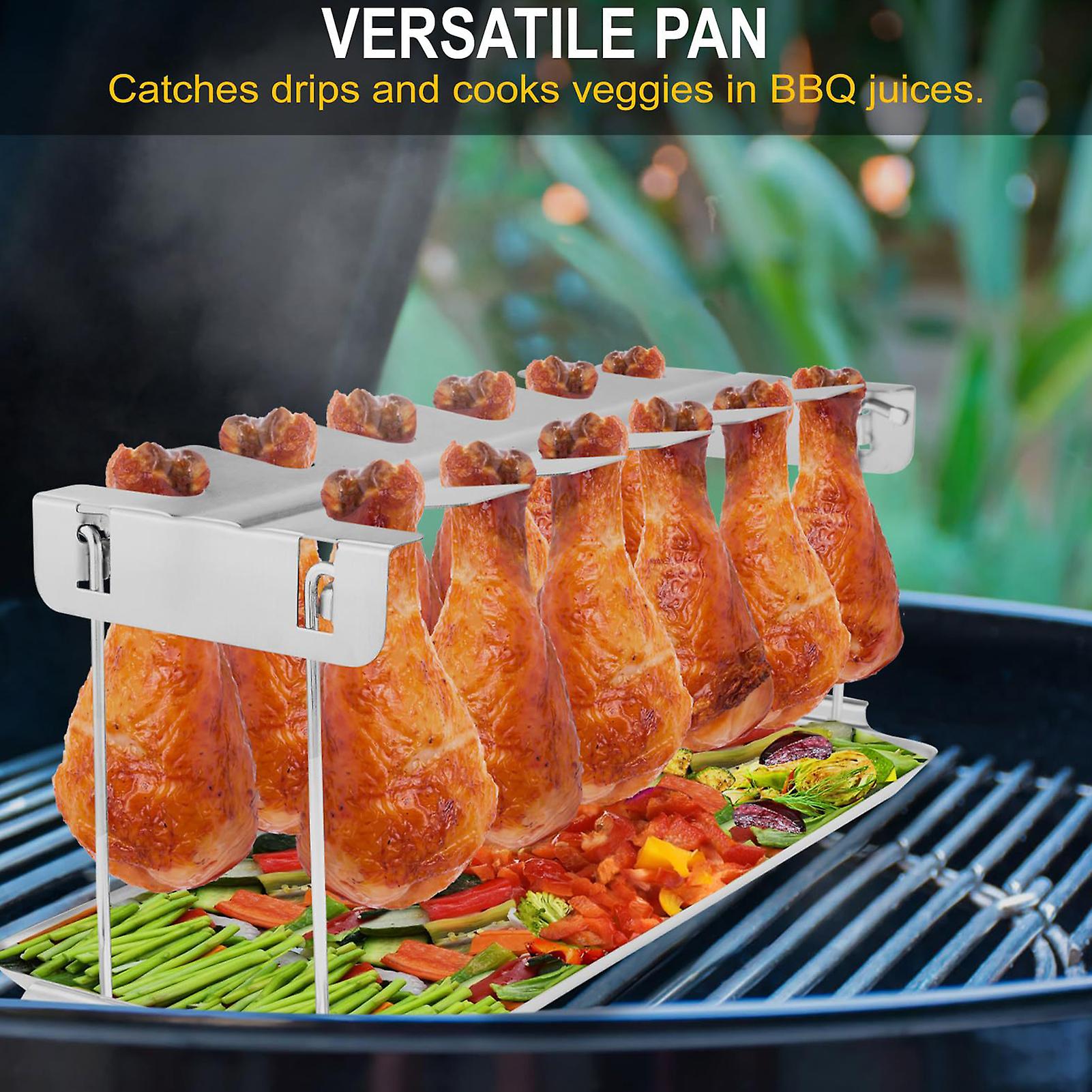 Stainless Steel Chicken Leg Grill Rack with Drip Pan 12-Slot Drumstick ...