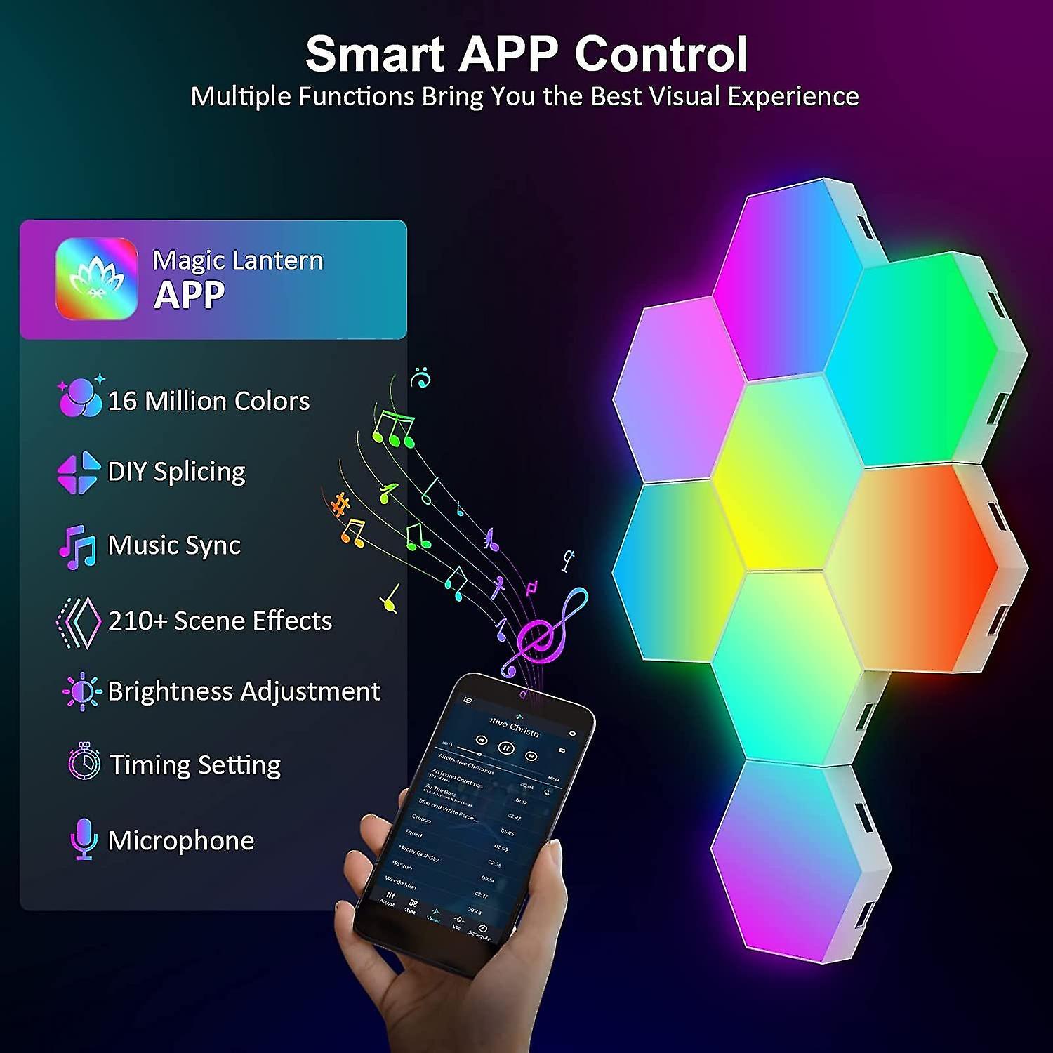 8 Pack Hexagon Wall Light Led Panel - Smart App Rgb Hexagonal Modular ...