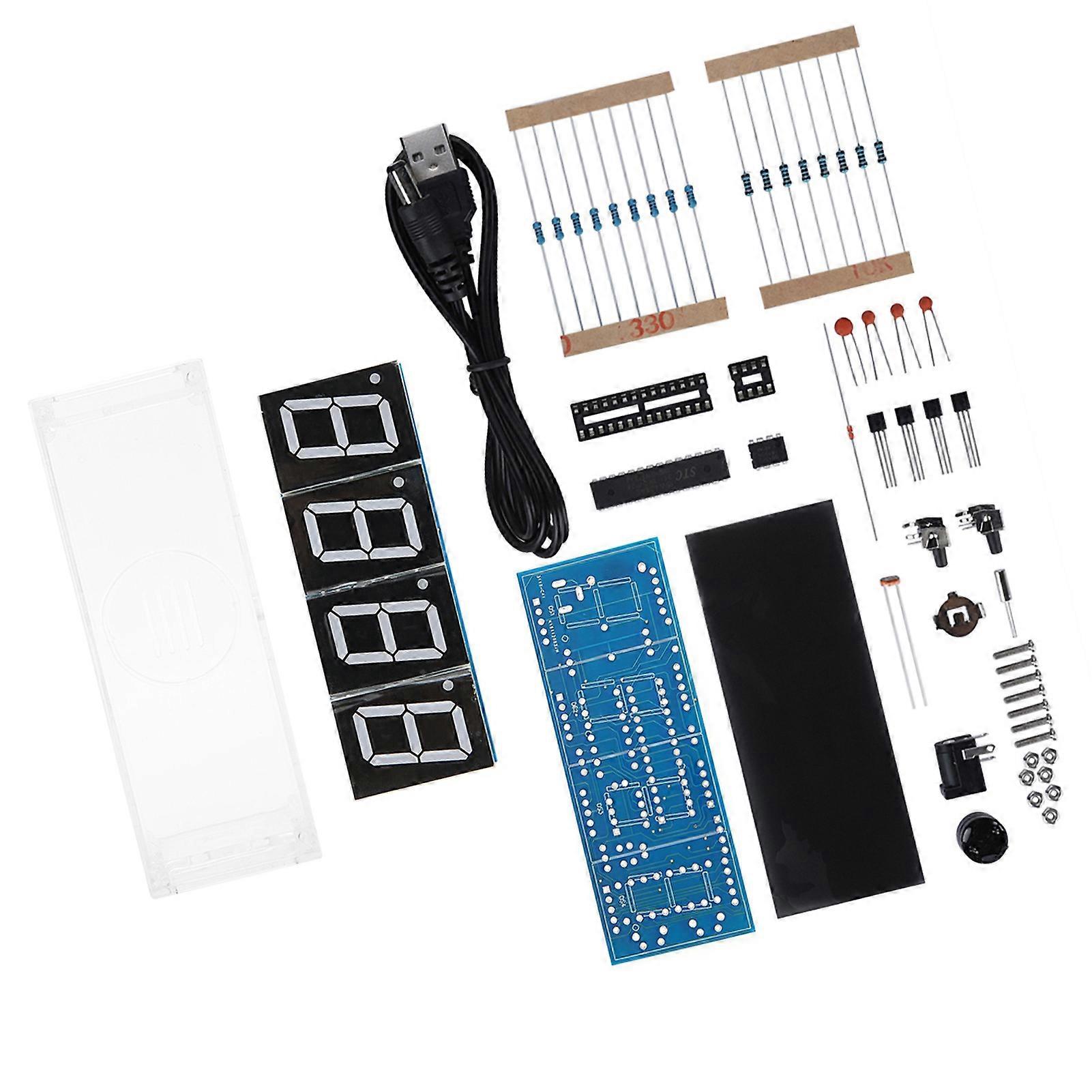 4-digit DIY Digital LED Clock Kit Auto Display Time/Temperature ...