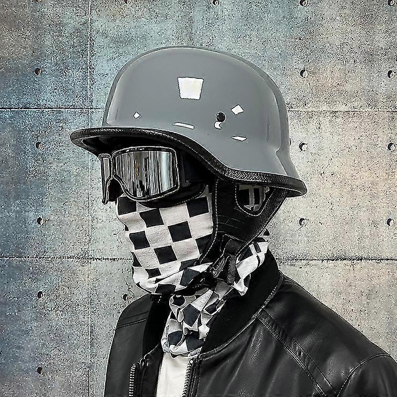 Motorcycle Dot German Style Half Helmet + Goggles For H-arley Biker ...