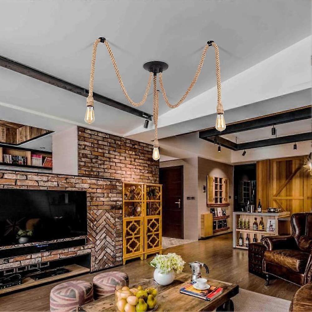 Hanging Rope Hemp Chandelier Lighting Ceiling Light Industrial Vintage ...