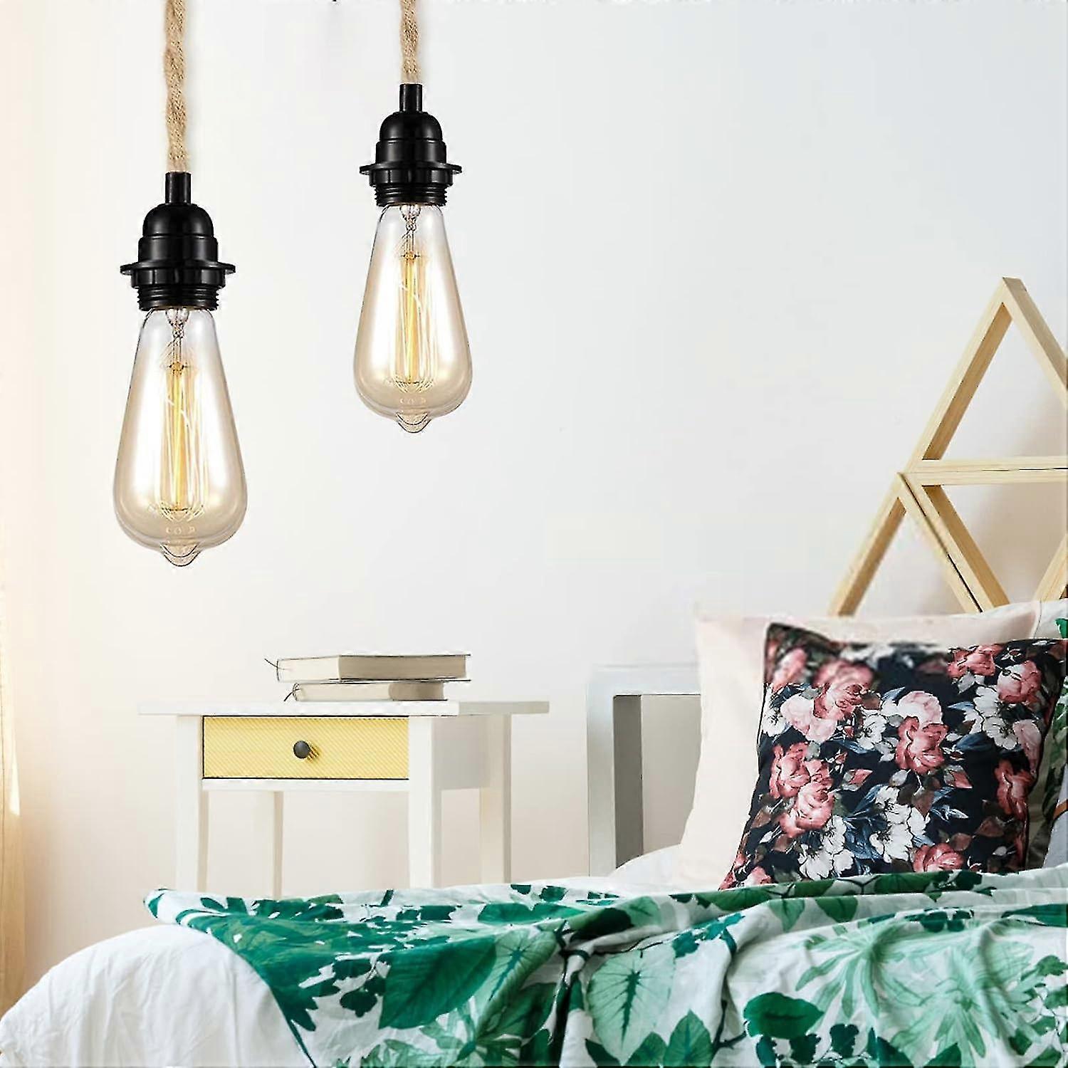 Hemp Rope Chandelier 4.5m Cable, E27 Socket Switch with Bulb Cable Wire ...