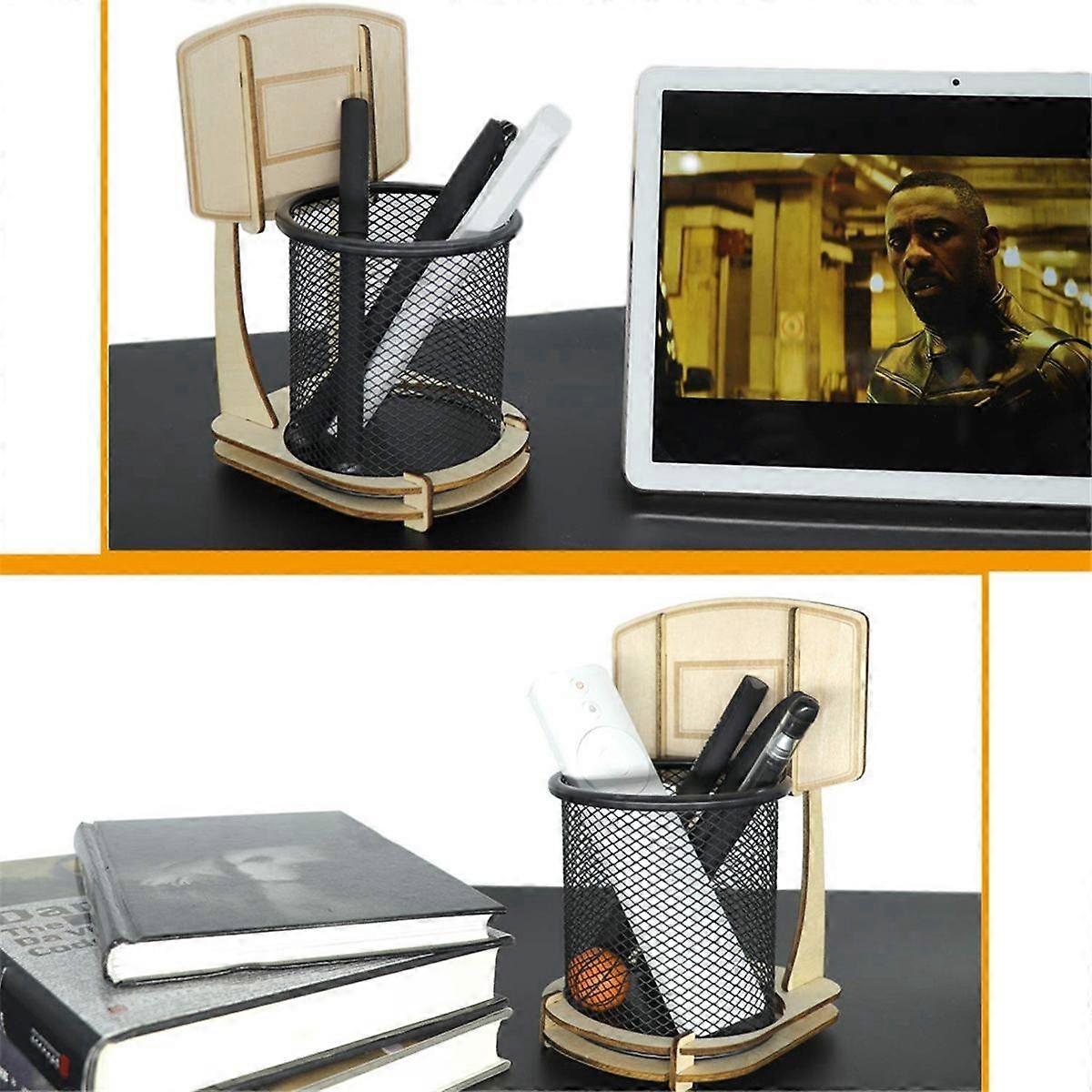 Pen Pencil Holder, Handmade Wooden Basketball Stand Pencil Organizer ...