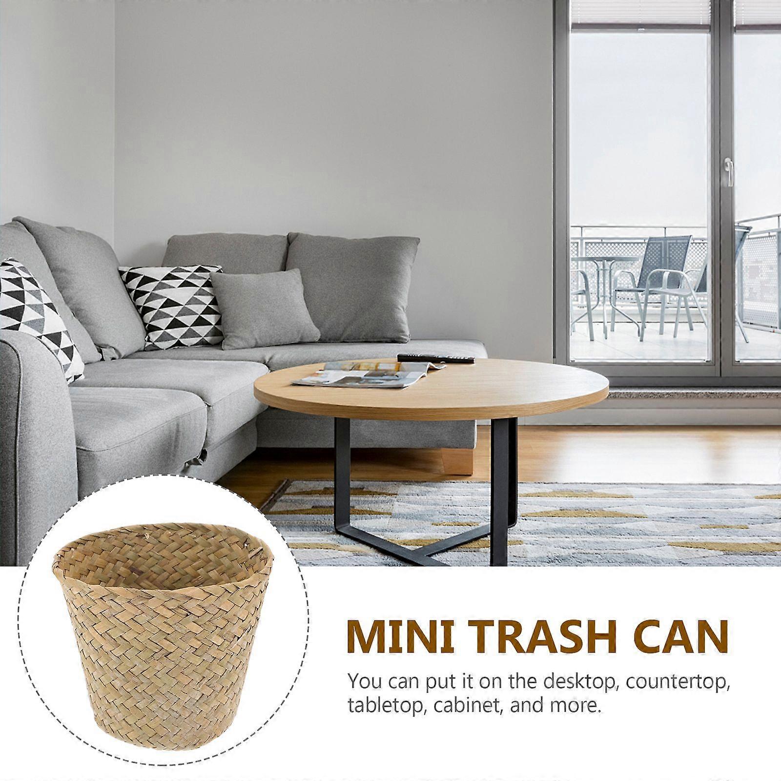 Woven Waste Basket Natural Straw Garbage Can Woven Basket Living Room ...