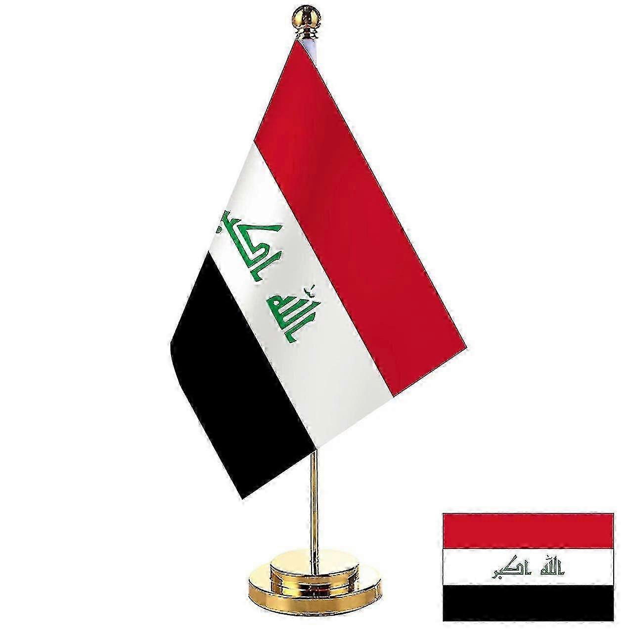 14x21cm Office Desk Flag Of Iraq Banner Boardroom Table Stand Pole The ...