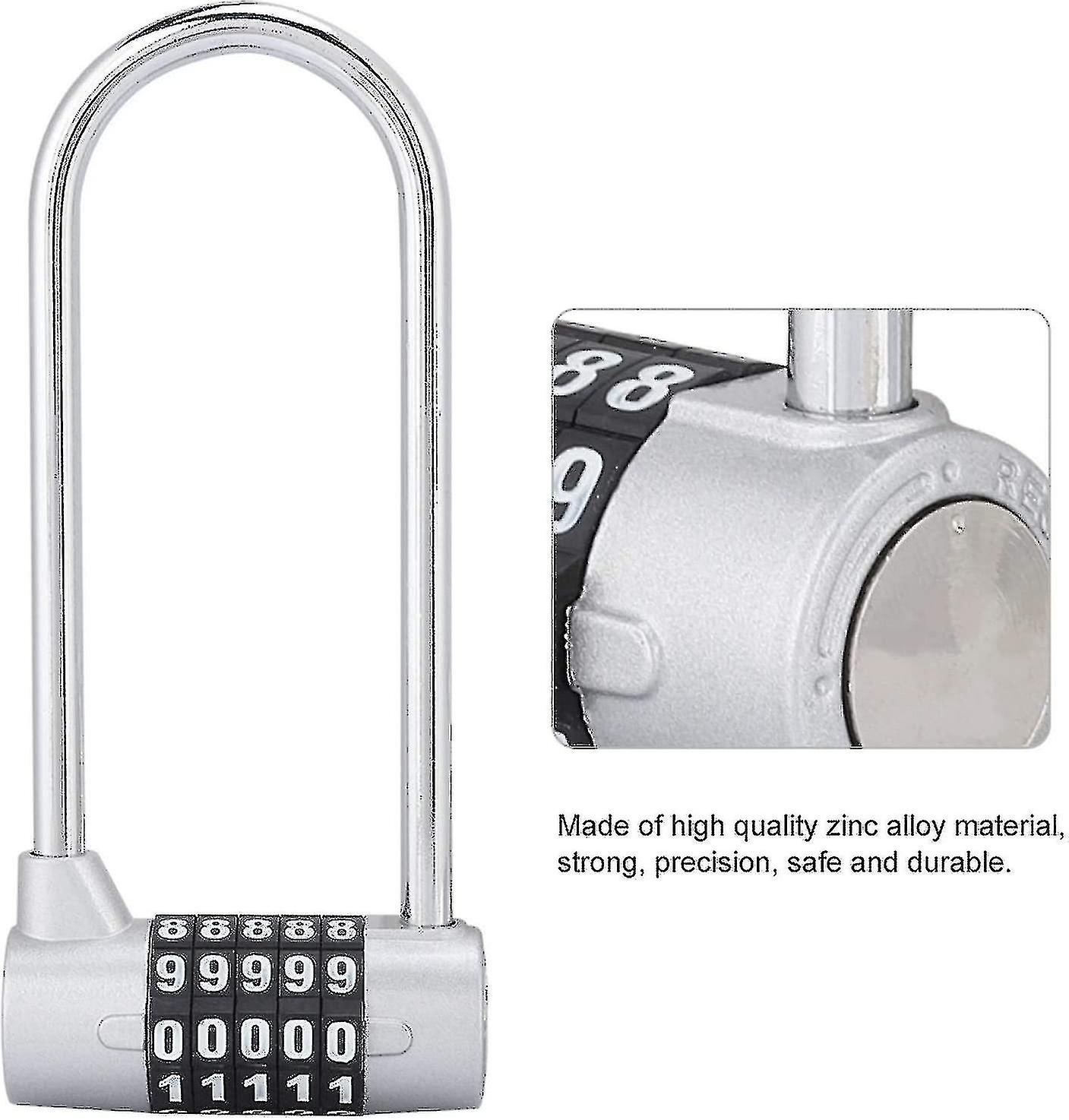 5 Digit Combination Padlock Alloy Safety U Shaped Code Lock Extra Long ...