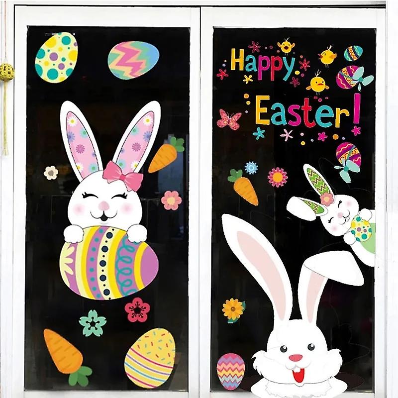 Happy Easter Window Stickers cute Rabbit Eggs Carrot Electrostatic ...