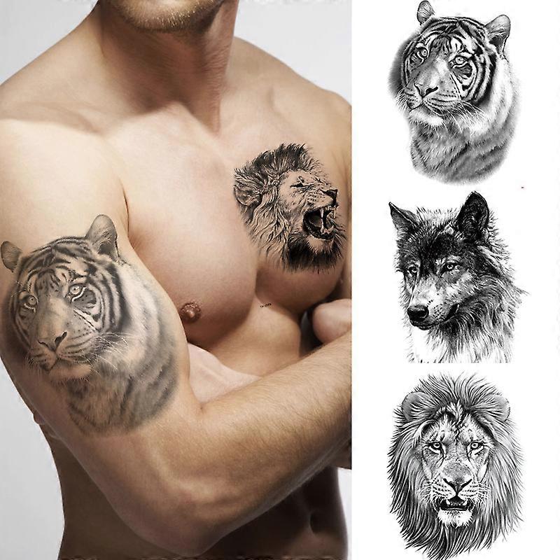 4 Sheets 3D Black Tribal Realistic Tiger Gladiator Temporary Tattoos ...