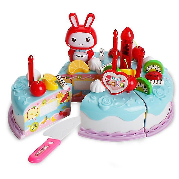 62Pcs pink children's toy simulation cake set with lights birthday cake ...