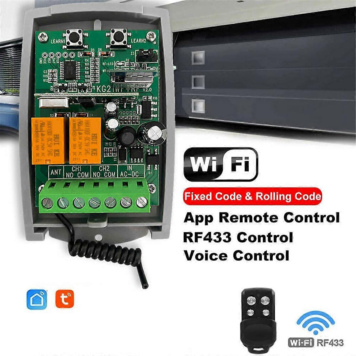 Tuya WIFI Garage Door Remote Control Receiver 433MHz 2CH Receiver 12 ...