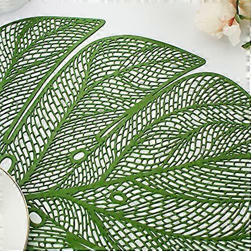 Green Leaf Shaped Vinyl Placemats for Dinner Table Set of 4 Plastic ...