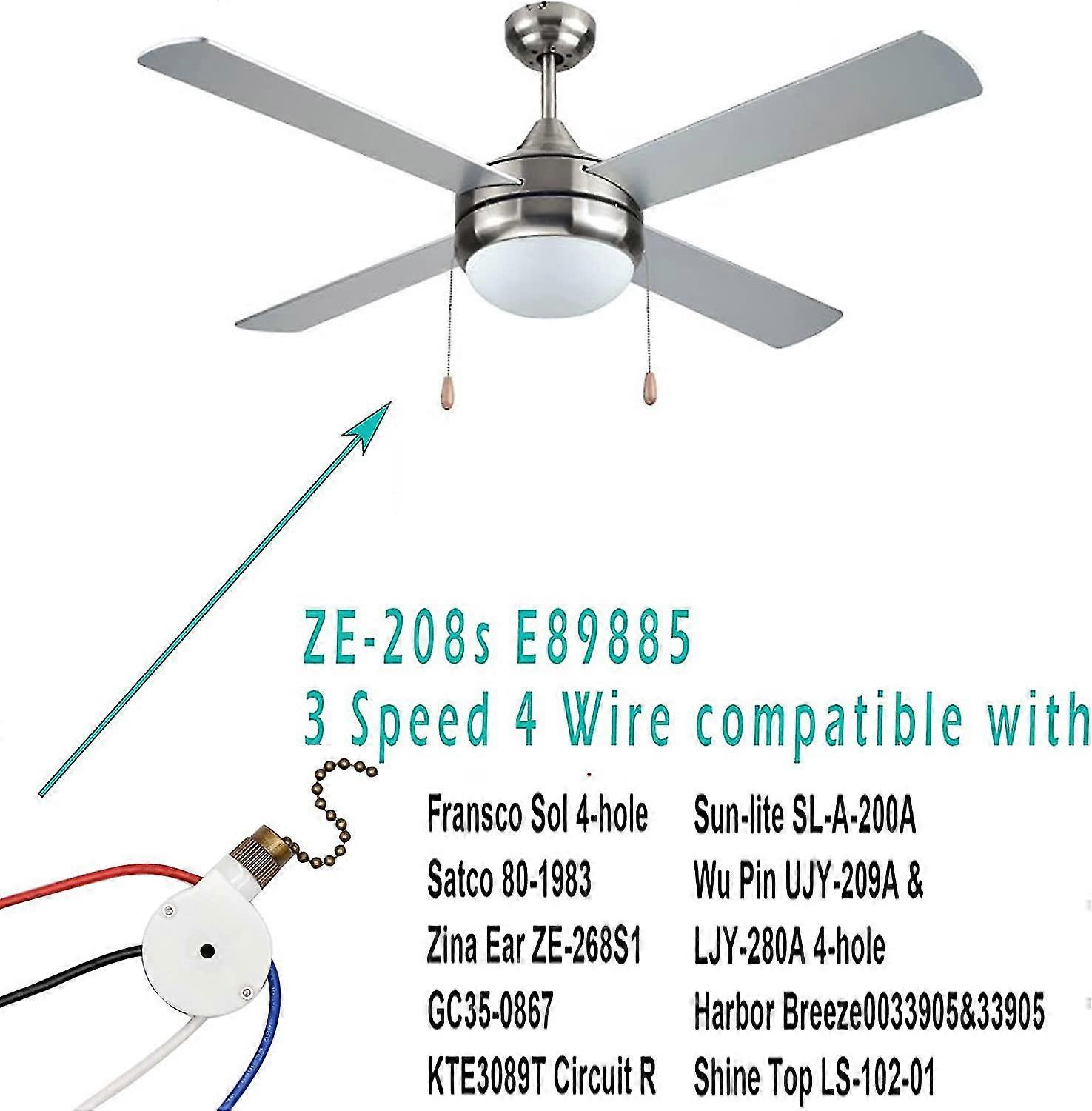 Ceiling Fan Lights Switch Ear Speed 4 Wire Fan Switch Pull Chain ,fan ...