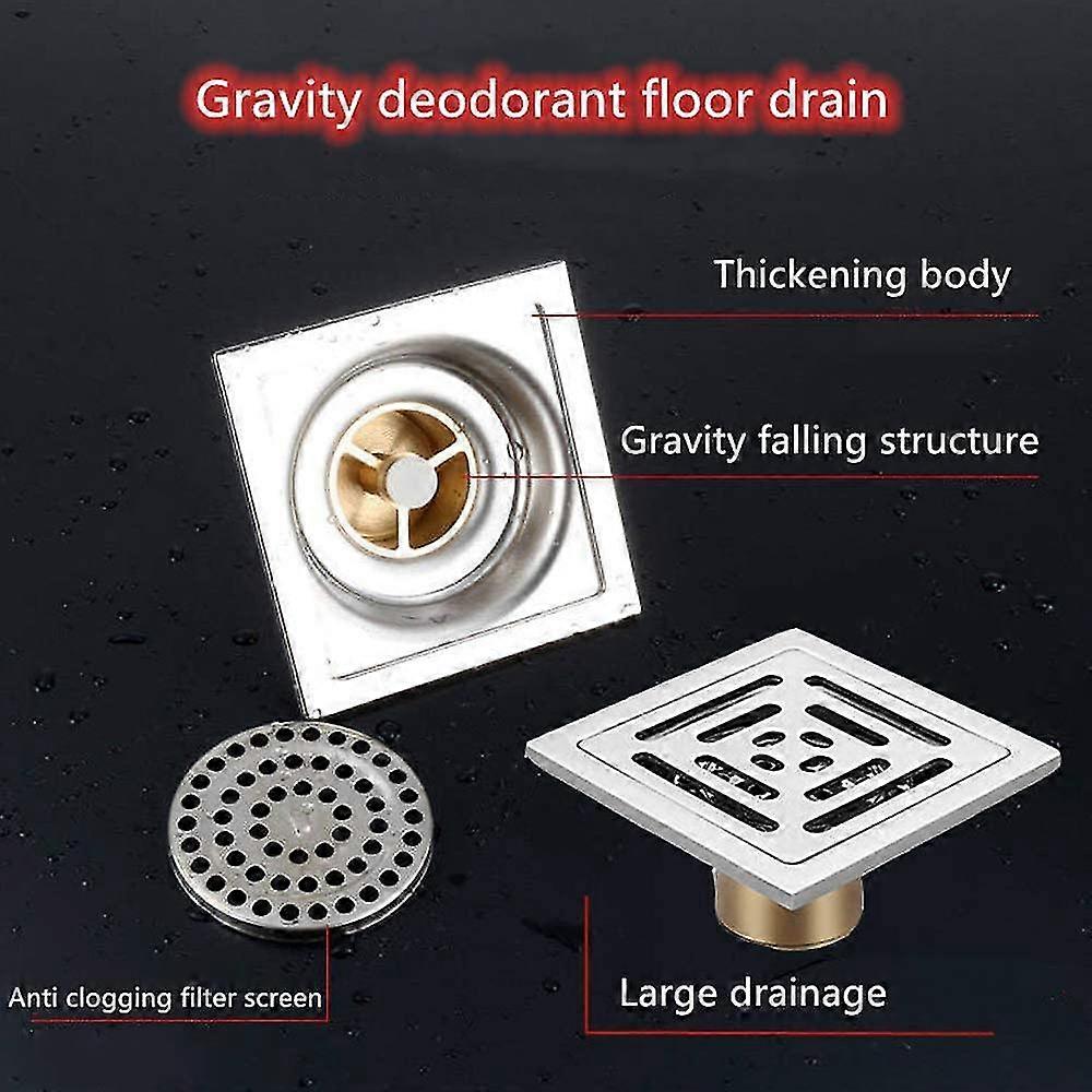 Square Smell Proof Shower Drain, Stainless Steel Floor Drain with ...