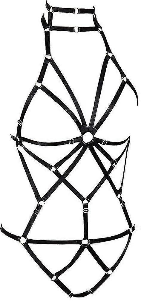 Women's Punk Body Harness Lingerie Full Waist Garter Belts Set Strappy ...