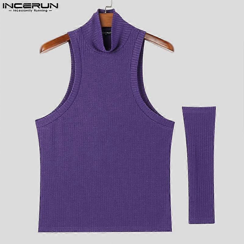 INCERUN Summer Men Turtleneck Sleeveless Slim Knitted Vest Tank Tops ...