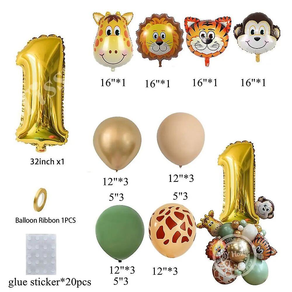 1set Wild Animal Balloon Tower with Gold Number Balloon for Kids Boy's ...