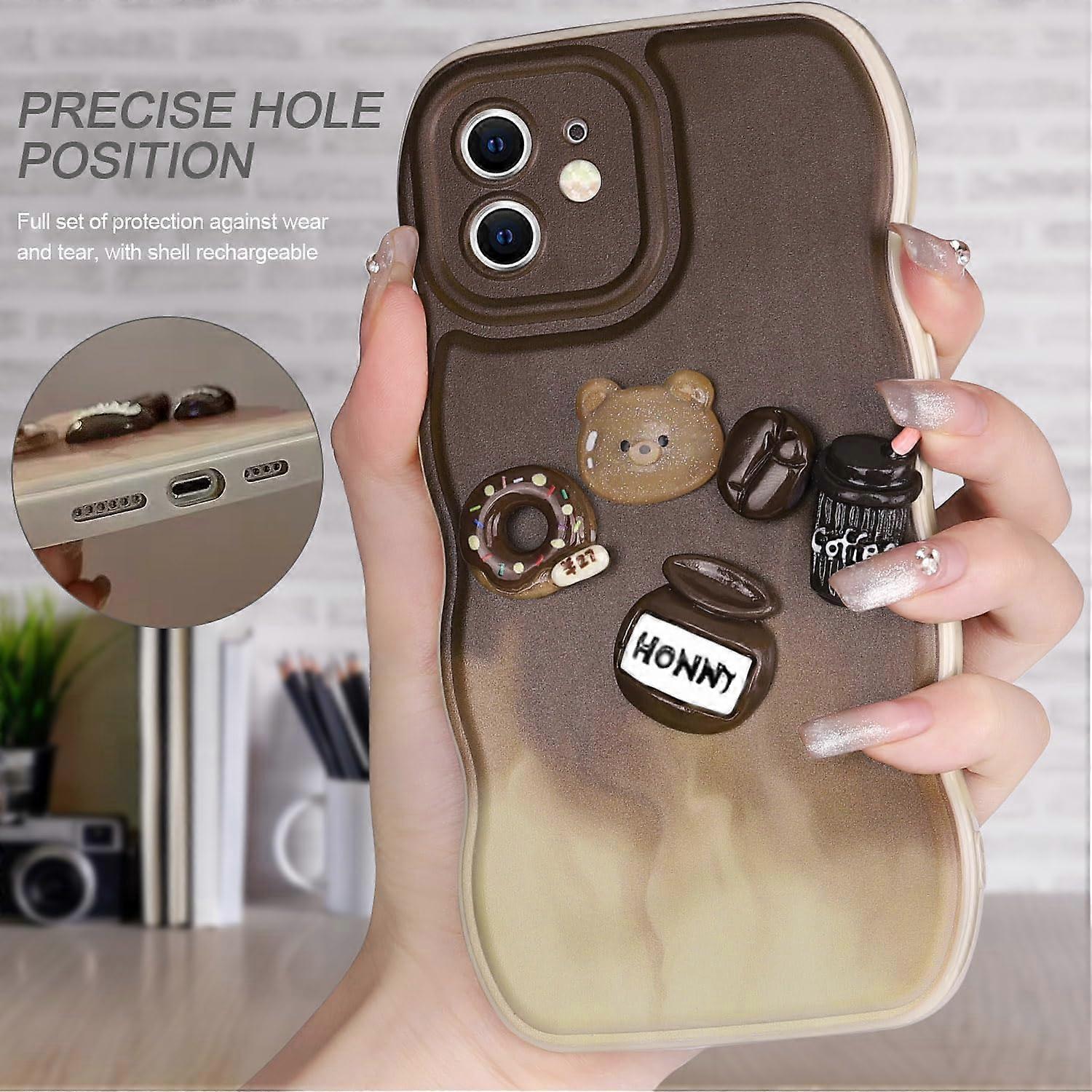 Compatible with iPhone 11 6.1-Inch Case, 3D Coffee Bear Curly Wave ...