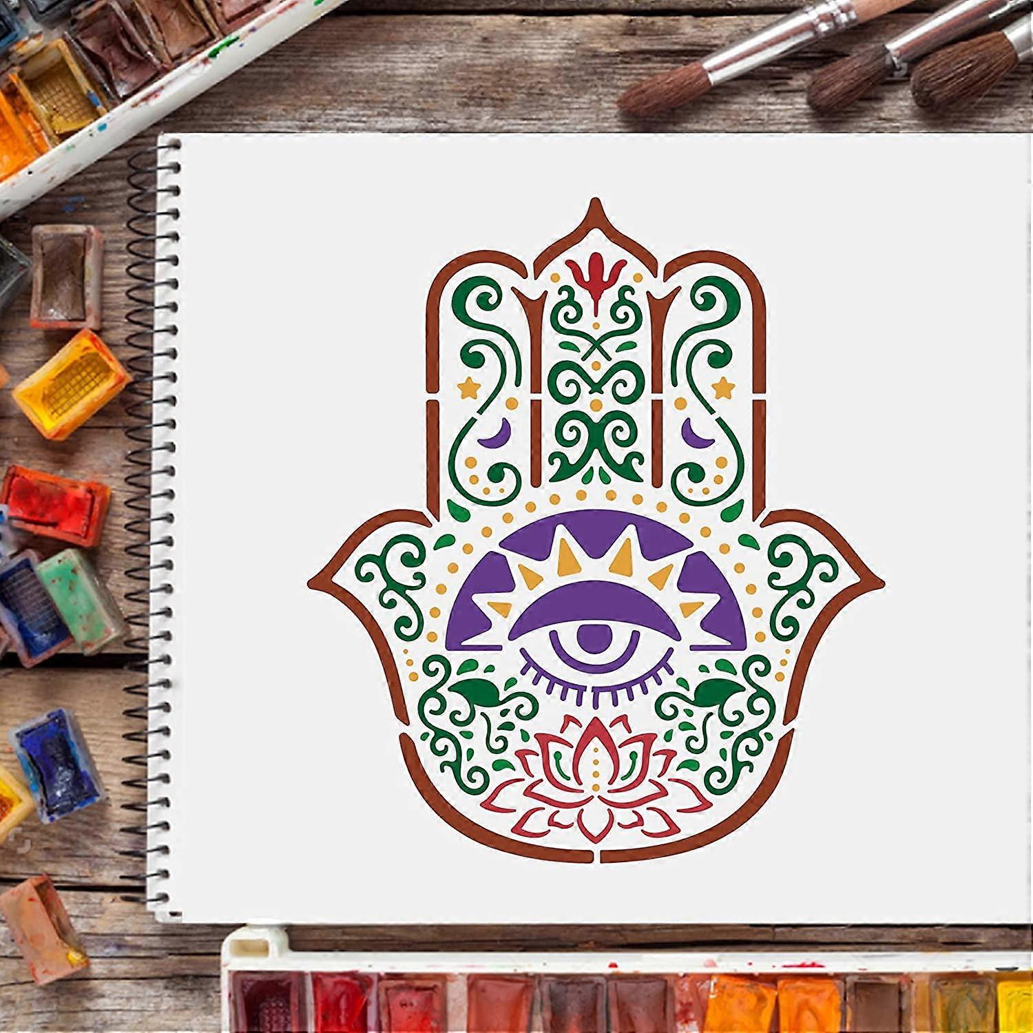 1pc Hamsa Hand Stencil Template Plastic Mandala Hand Drawing Painting Stencils Square Reusable ...