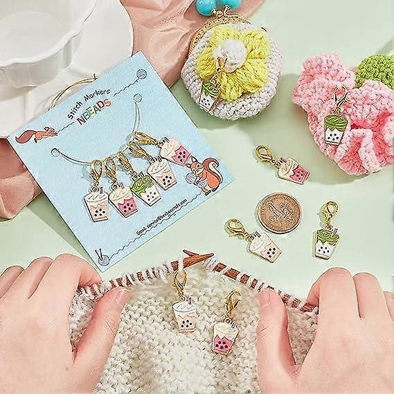 24 Pcs Boba Milk Tea Cup Stitch Markers, Alloy Enamel Crochet Stitch ...