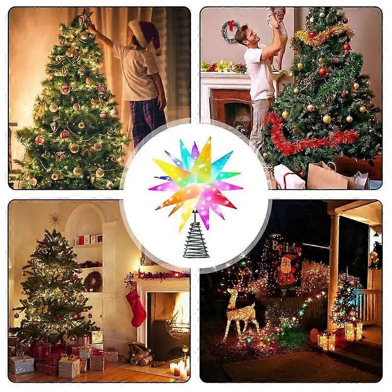 Color Changing Lighted Star Christmas Tree Topper 3D Star Treetop Color ...