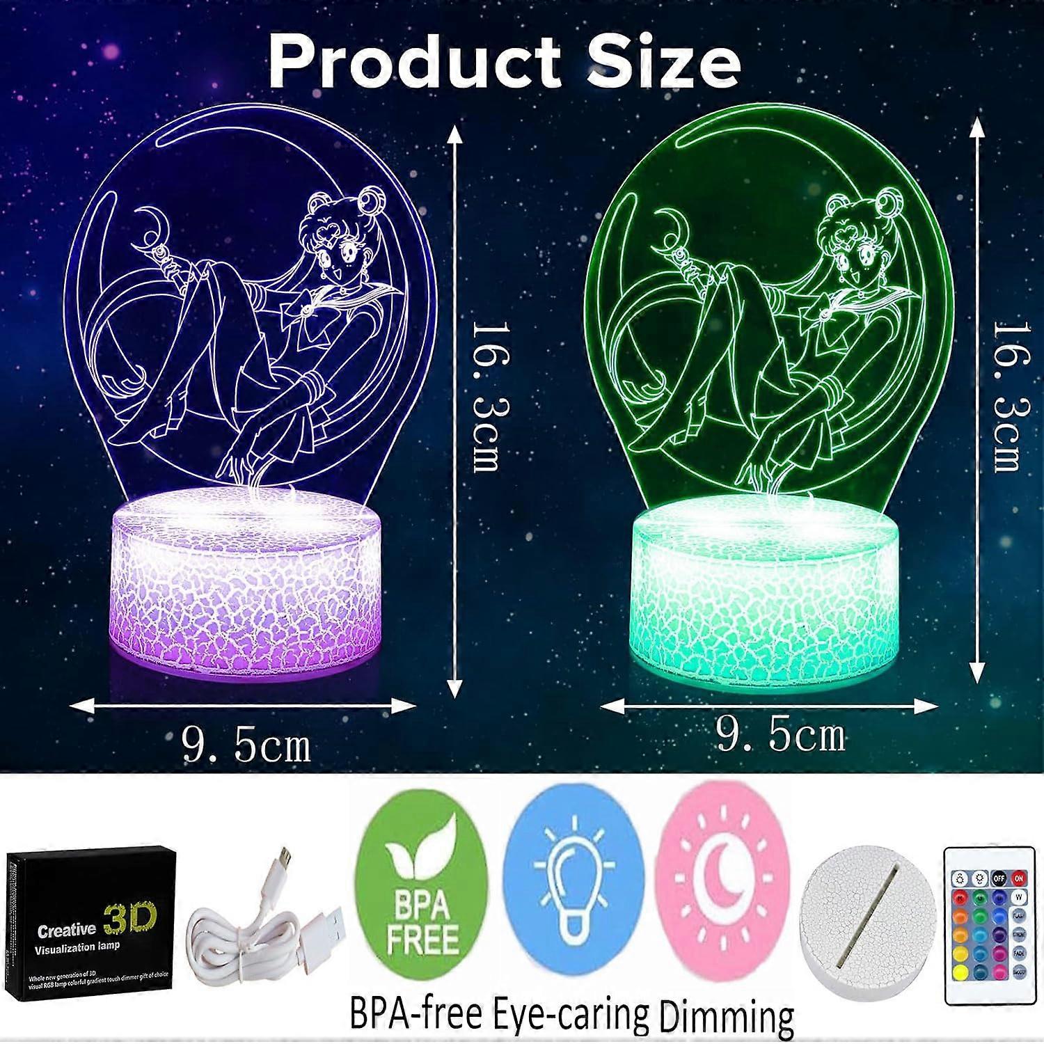 Sailor Moon 3D Anime Night Light, 16 Colors Led Light Decorative Desk ...