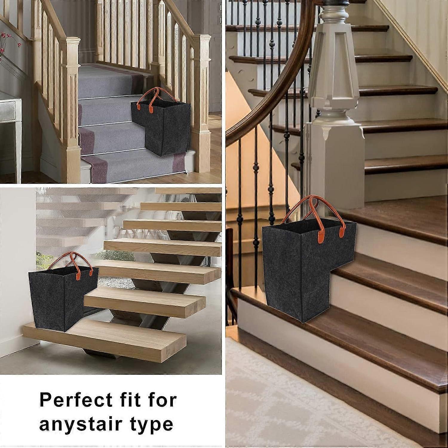 Foldable L-Shape Stair Basket Organiser, Stair Basket with Leather ...