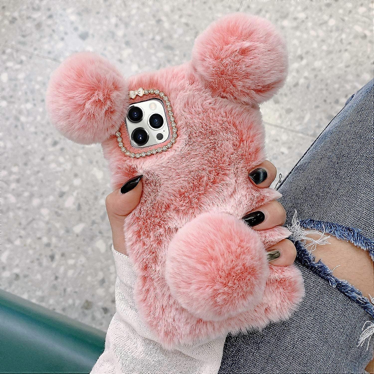 Plush Furry Case for iPhone 12 Mini, Fuzzy Fluffy Ball Rabbit Fur Hair ...