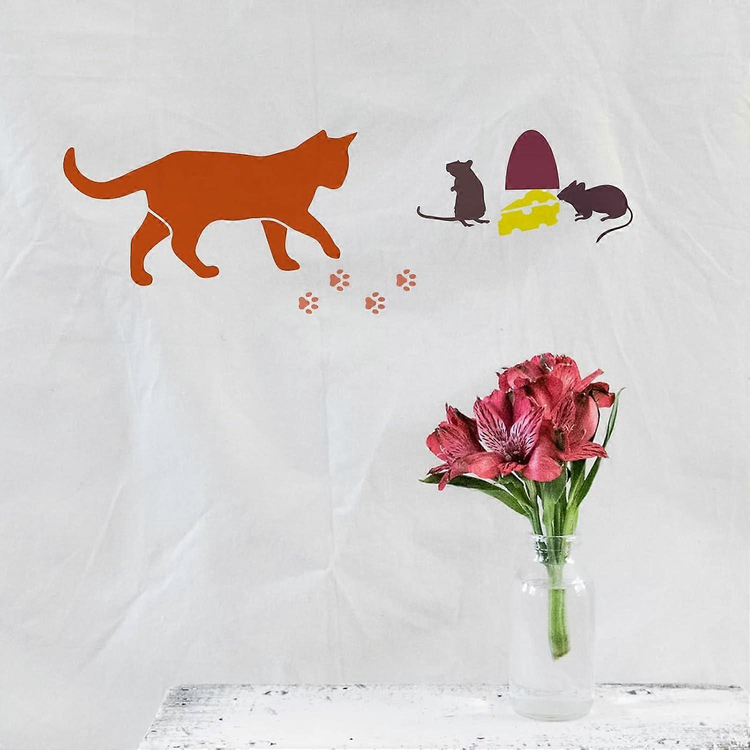 Cat and Mouse Stencil 29.7x21cm Cat Drawing Stencils Mouse Painting ...