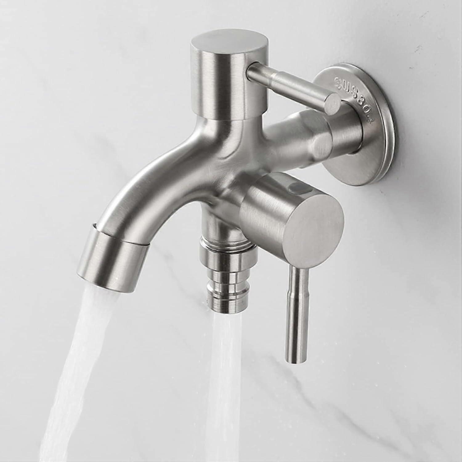 Double Outlet Tap 1/2 Inch Stainless Steel Universal Garden Tap with ...