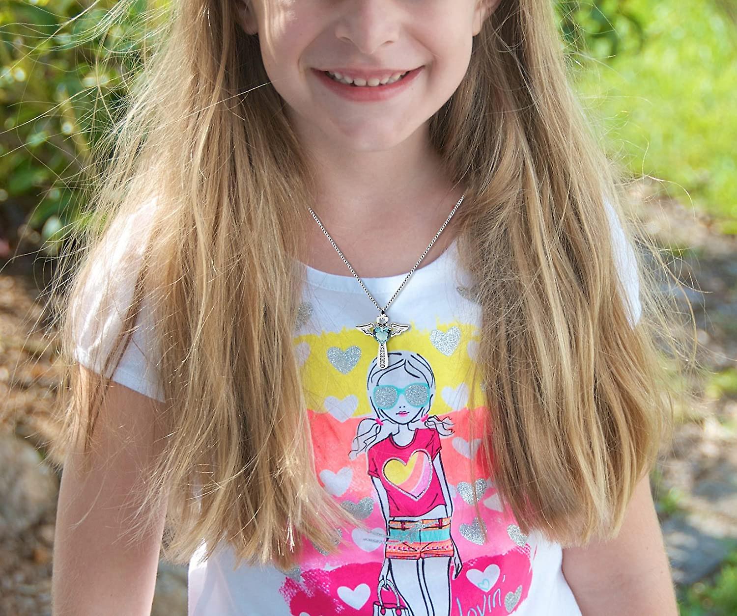 Angel Birthstone Necklaces Heart Cross Necklace For Girls Kids Women ...