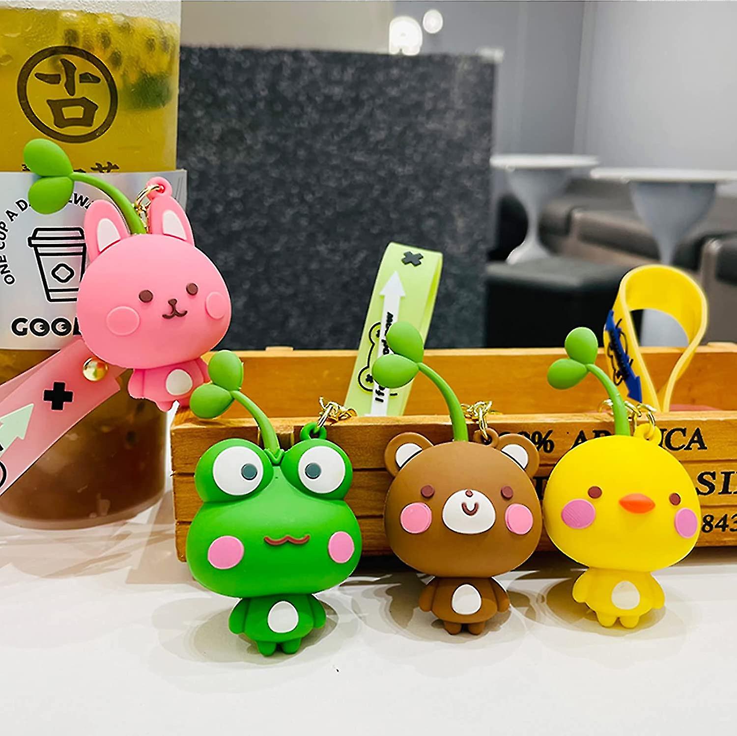 Cute Boy Girl Animal Keychains Sprouting On Head Cartoon Animal Bag ...