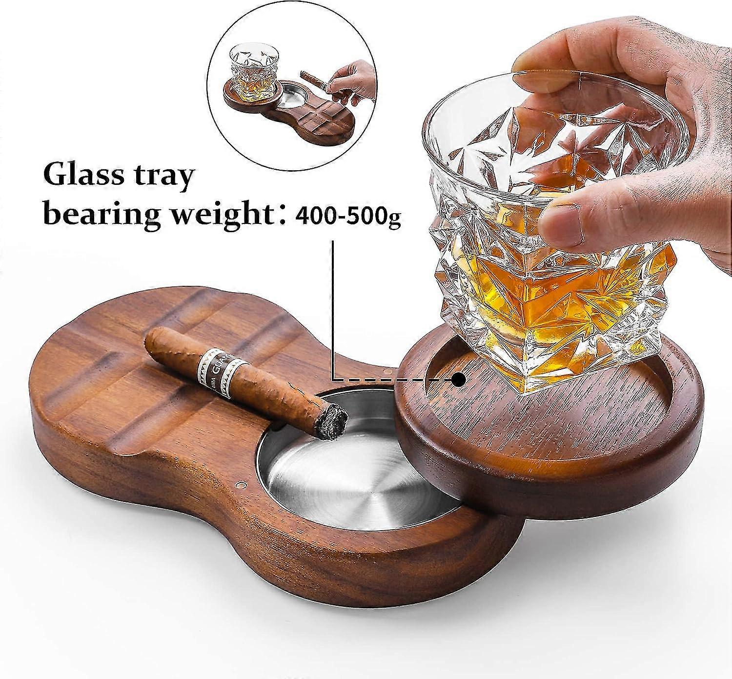 Wooden Cigar Ashtrays Coaster/whiskey Glass Tray And Cigar Holder ...