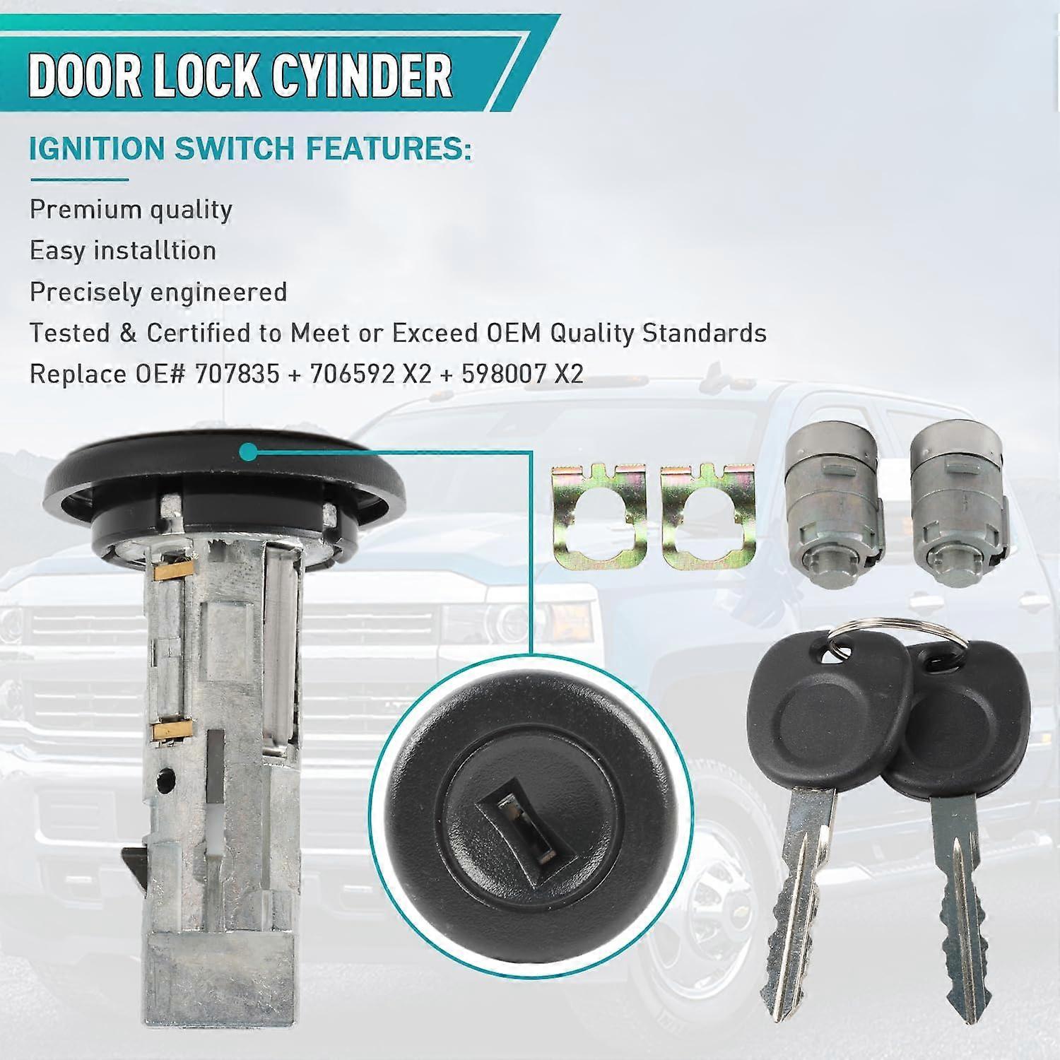 Ignition Switch Lock Cylinder with Pair Front Door Lock Compatible with ...