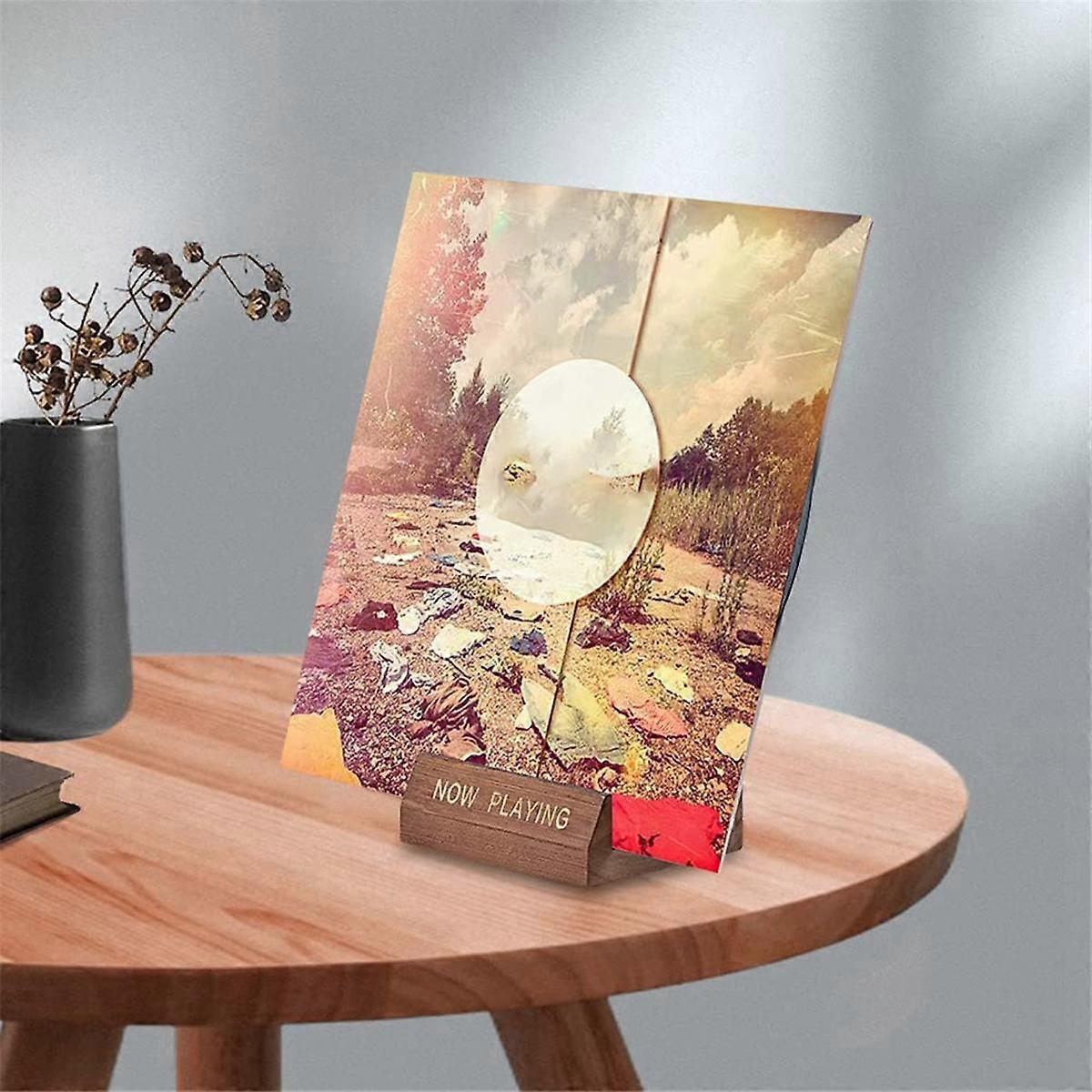 Wooden Vinyl Record Holder Display Stand - Tabletop Now Playing Album ...