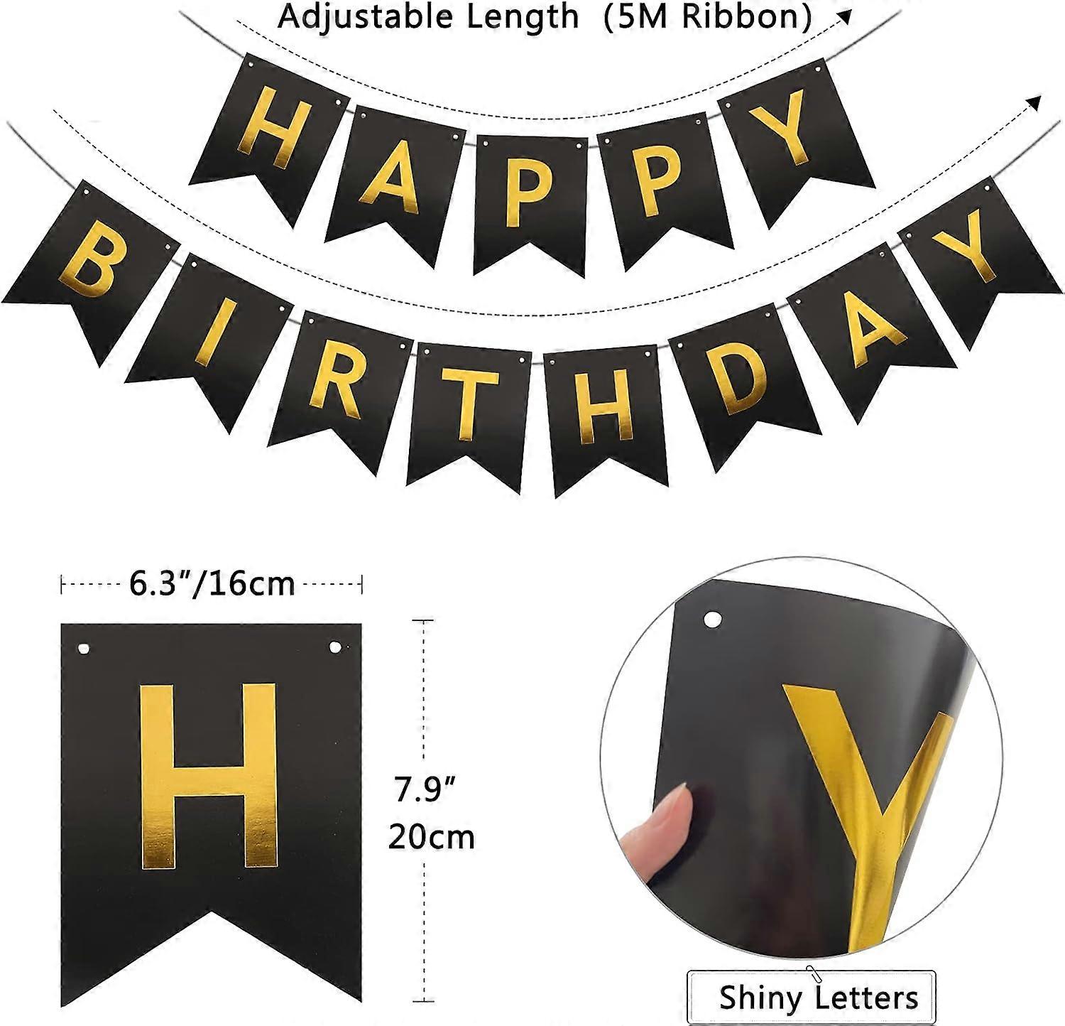 Tillykke med fødselsdagen banner Konfetti sort og guld balloner ...