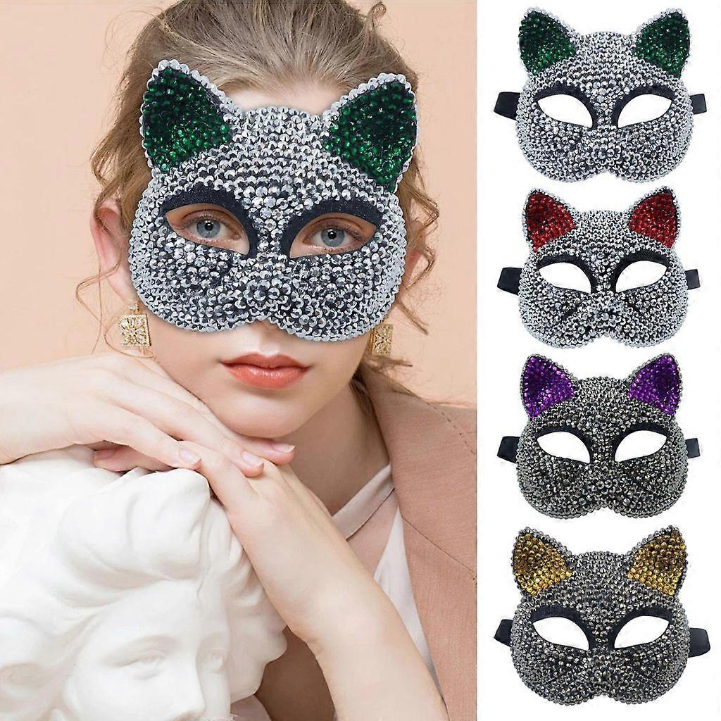 Rhinestones Masquerade Mask Cats Face Mask For Women Men Cosplay ...