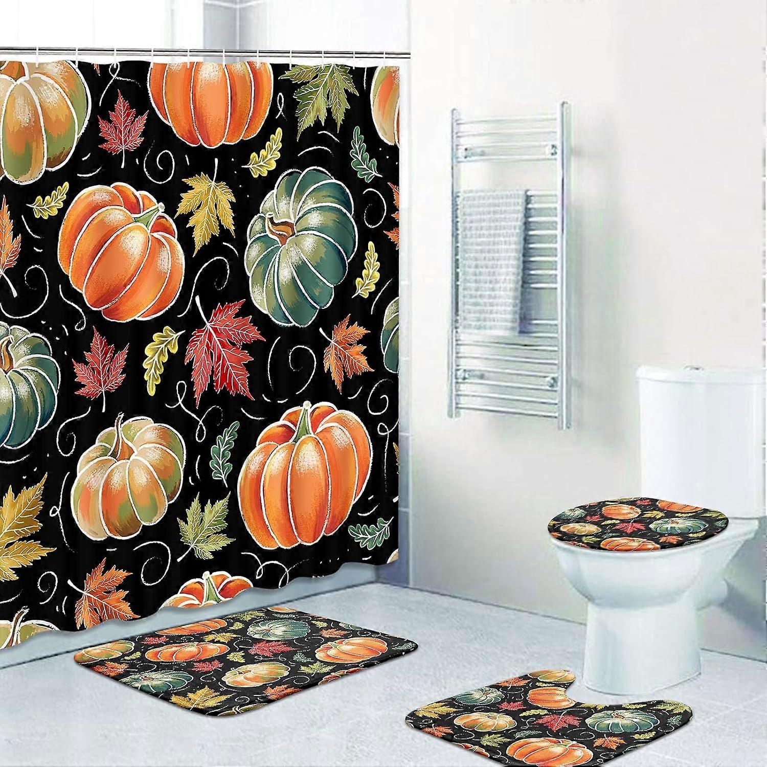 Pumpkin Maple Bathroom Set 4 Pcs with Shower Curtain, Rugs ...